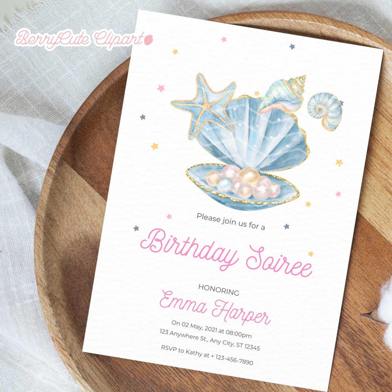 Blue Watercolor Seashell Clipart Pack, Iridescent Mermaid Shells Png ...