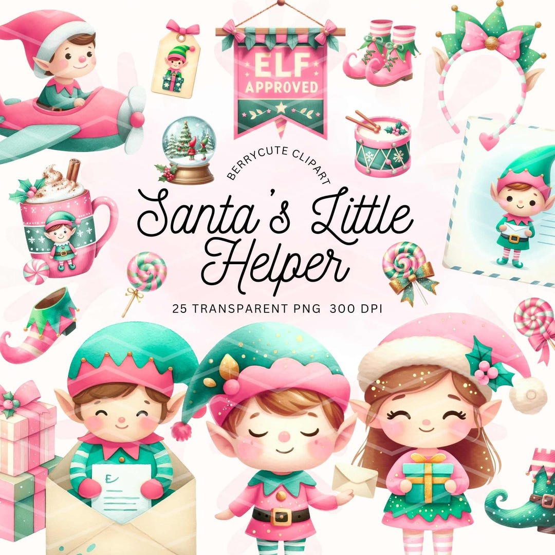 Cute Santa's Helpers Clipart Pack, Pastel Christmas Elf Clipart, Elf ...