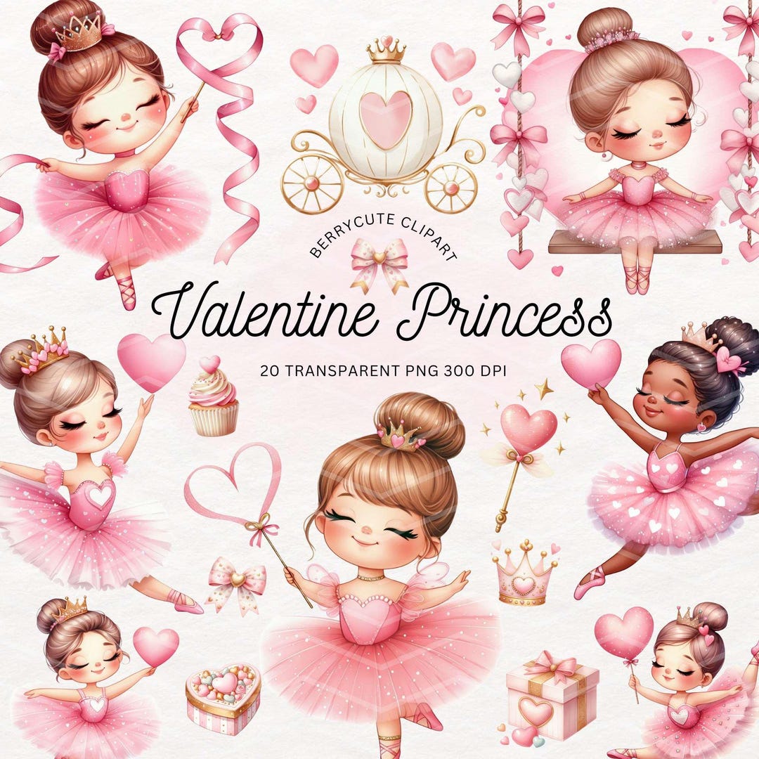Valentine Princess Clipart Pack, Pink Princess Clipart, Ballerina ...