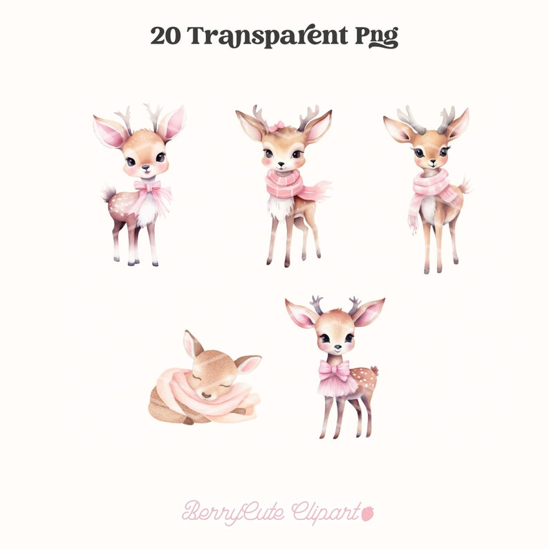 Winter Deer Clipart Pack, Deer Clipart, Pink Deer PNG, Winter ...