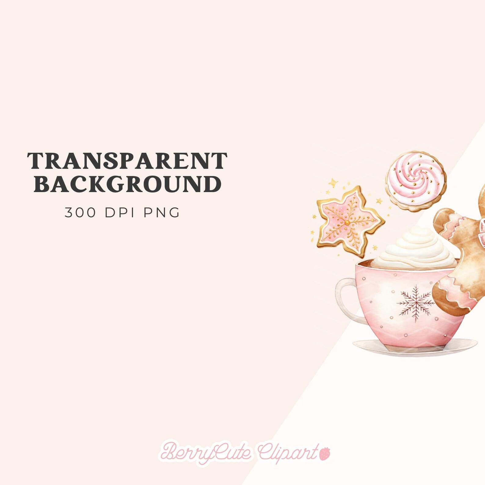 Pink Gingerbread Clipart, Pink Christmas Clipart, Watercolor Christmas ...