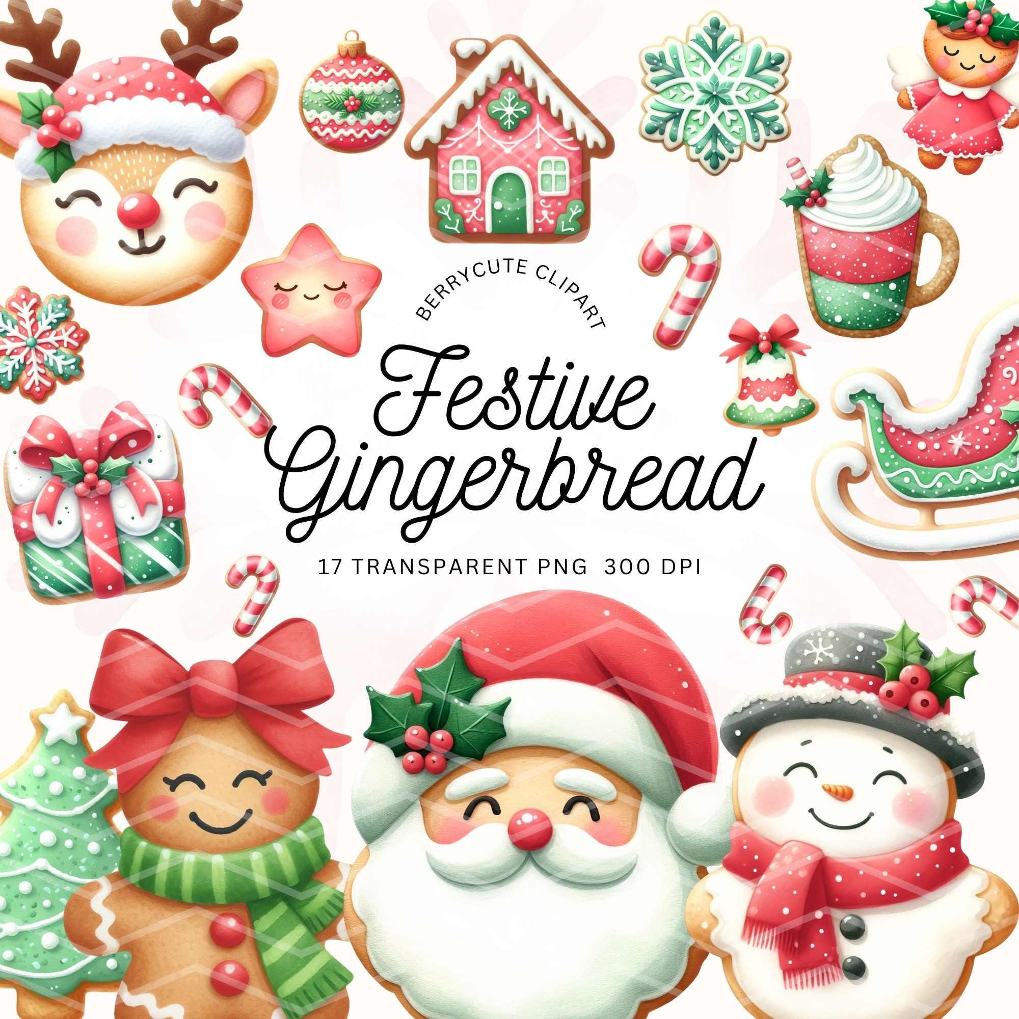 Christmas Gingerbread Clipart Pack, Festive Christmas Clipart ...