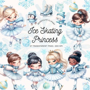 Blue Ice Skating Princess Clipart, Christmas Ballerina Clipart, Winter ...