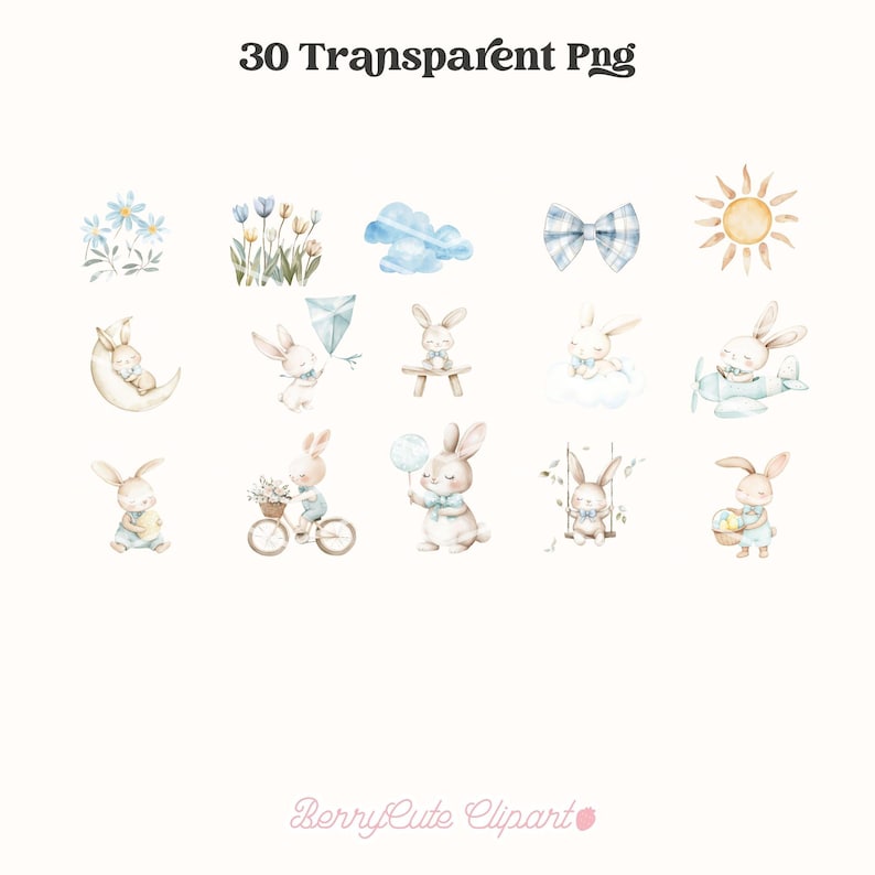 Boho Bunny Clipart Pack, Watercolor Rabbit Illustrations, Boho Easter ...