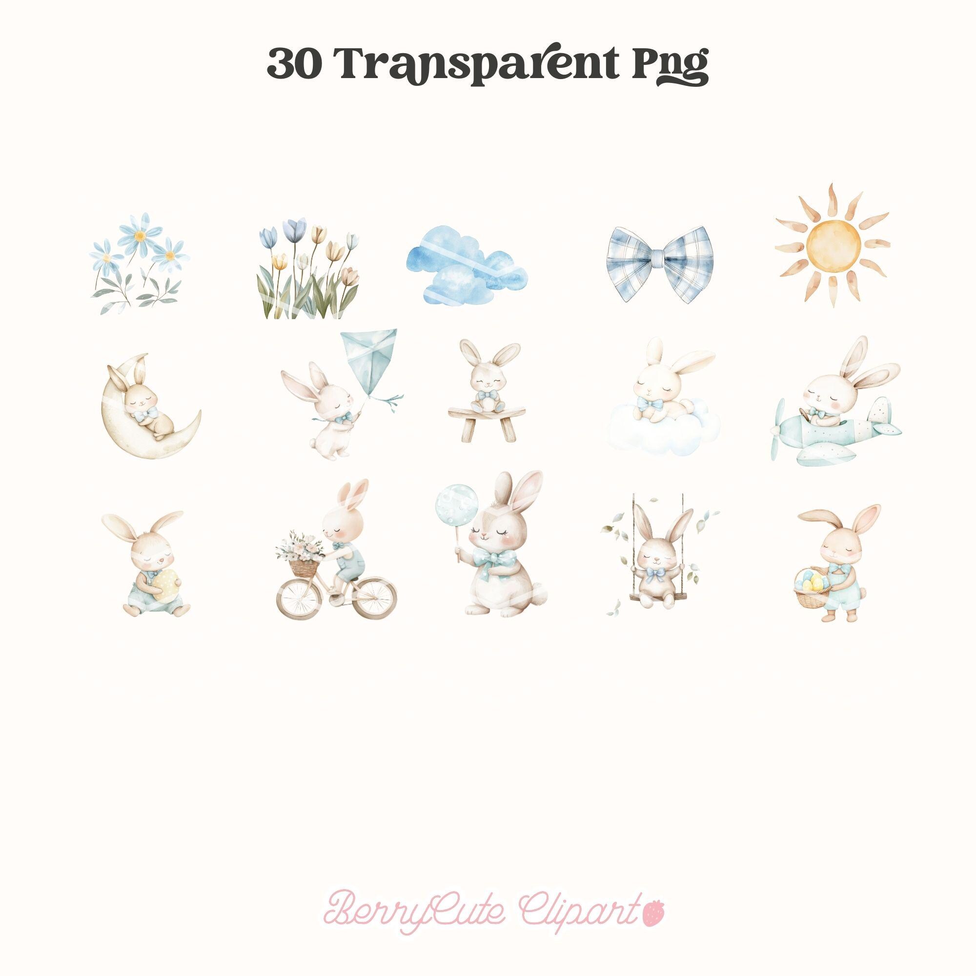 Boho Bunny Clipart Pack, Watercolor Rabbit Illustrations, Boho Easter ...