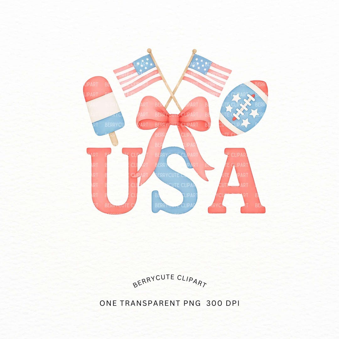Preppy USA Clip Art, Coquette July 4th Graphics, American Football ...
