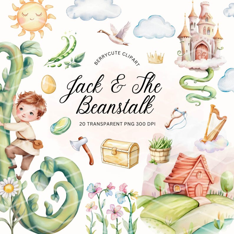 Jack and the Beanstalk Clipart, Magic Beans Clipart, Fairy Tale PNG ...