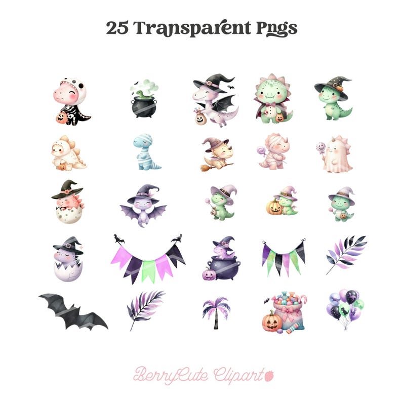 Halloween Dino Clipart Pack, Halloween Dinosaurs, Watercolor Dinosaurs ...