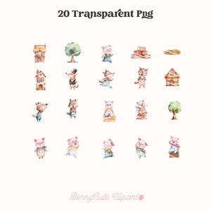 Three Little Pigs Clipart Pack, Fairy Tale Pigs PNG, Cute Pig ...
