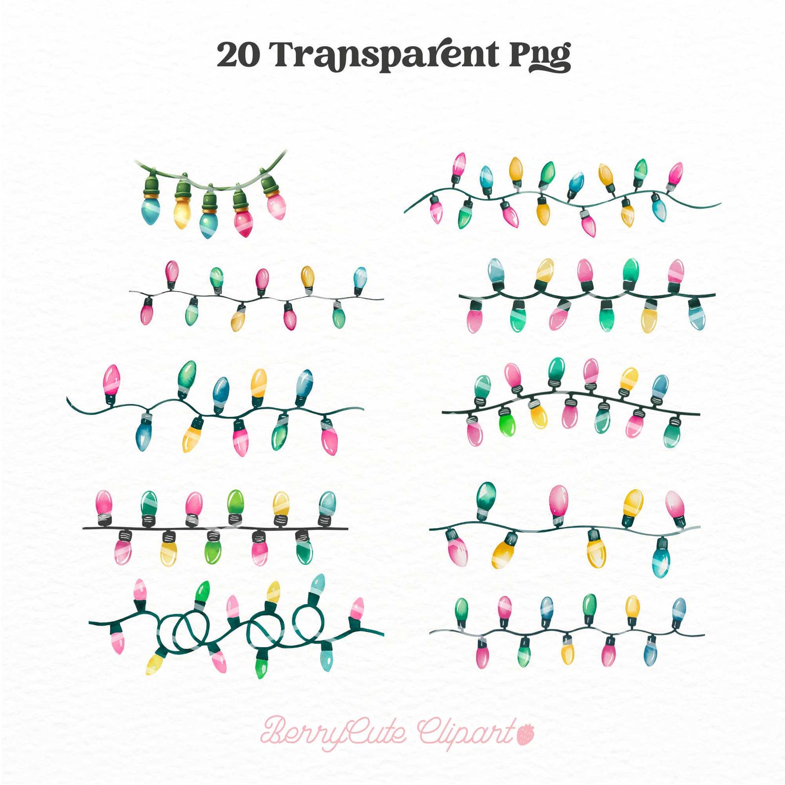 Watercolor Christmas Lights Clipart, Cute String Lights PNG, Holiday ...