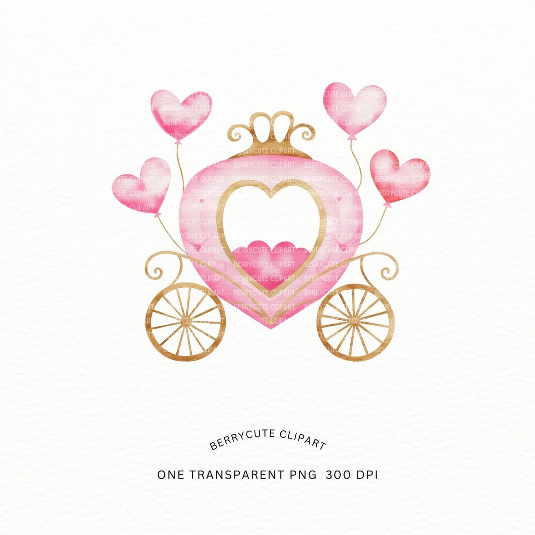 Heart Carriage Clipart, Pink Princess Carriage PNG, Fairytale Valentine ...