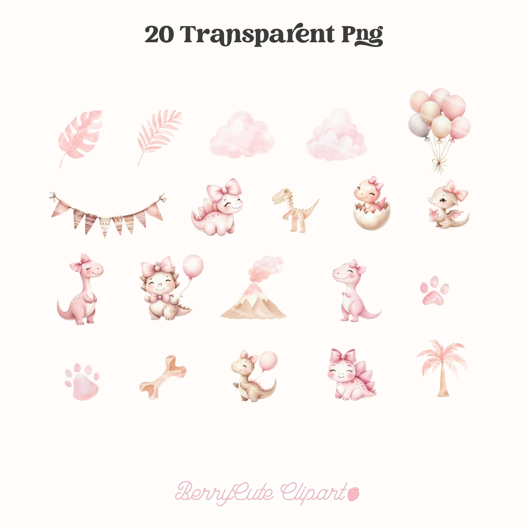 Girly Dinosaur Clipart Pack, Cute Dino Clipart, Pink Dinosaurs ...