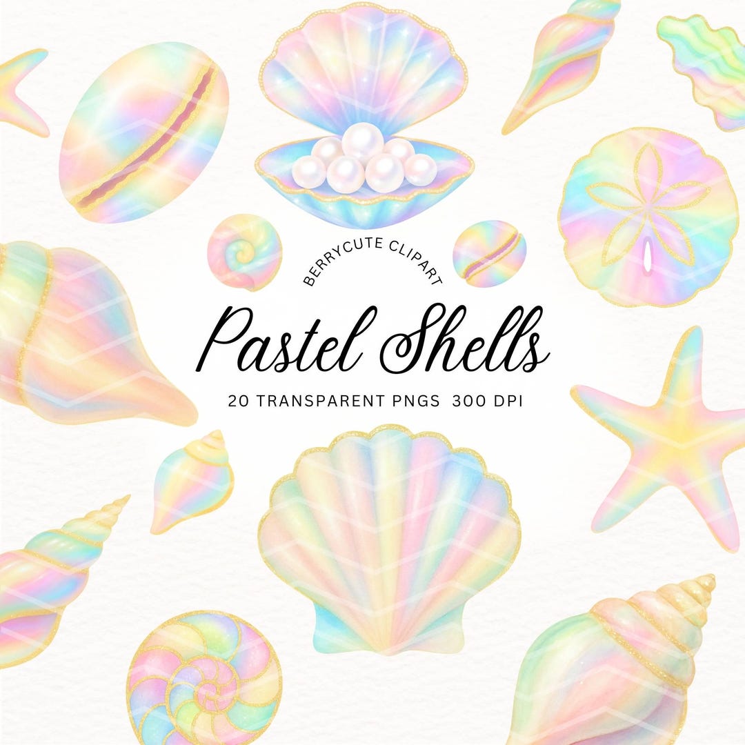 Pastel Seashell Clipart Pack, Iridescent Pink Mermaid Shells Png ...