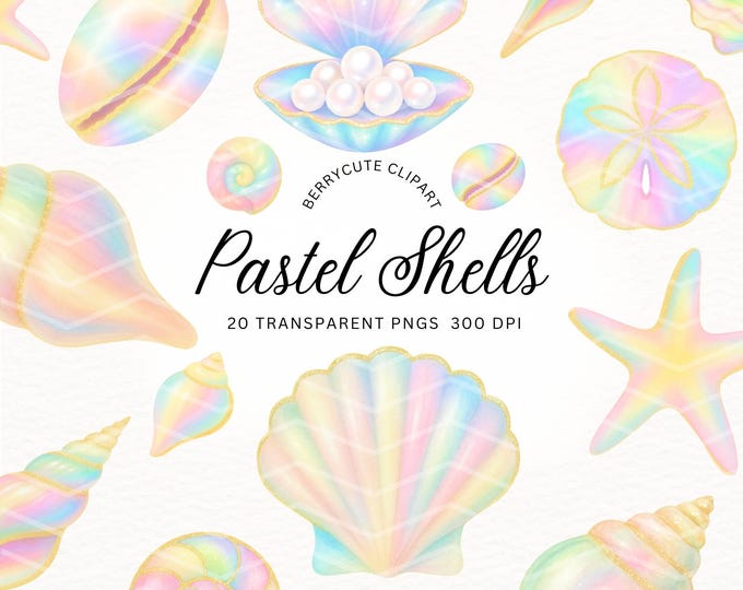 Pastel Seashell Clipart Pack, Iridescent Pink Mermaid Shells Png ...
