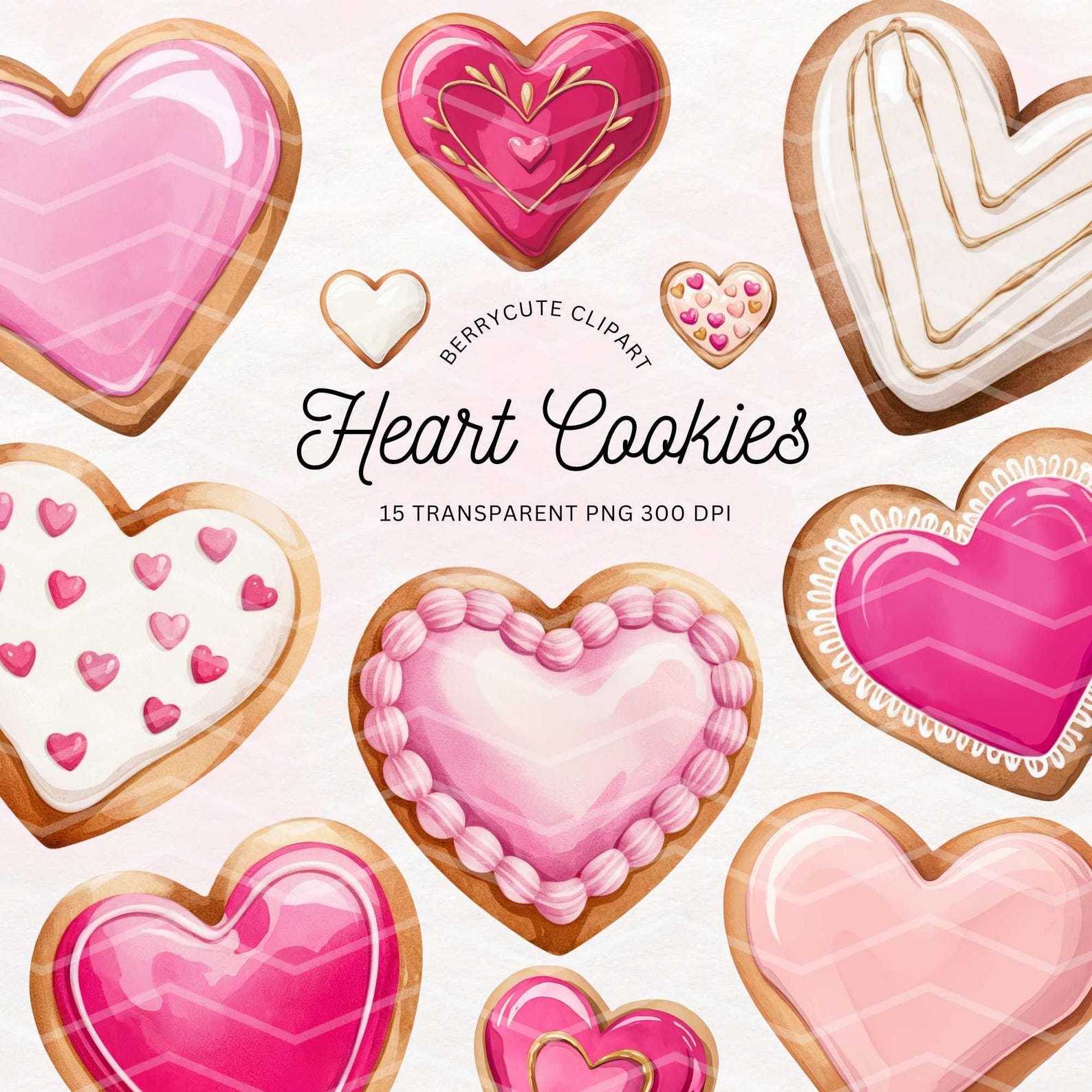 Valentine's Day Cookie Clipart Pack, Heart Cookie Clipart, Valentine ...