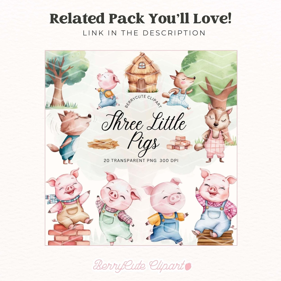 Three Little Pigs Clipart, Fairy Tale Pigs PNG, Pig Sublimation, Farm ...