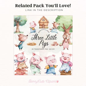 Three Little Pigs Clipart, Fairy Tale Pigs PNG, Pig Sublimation, Farm ...