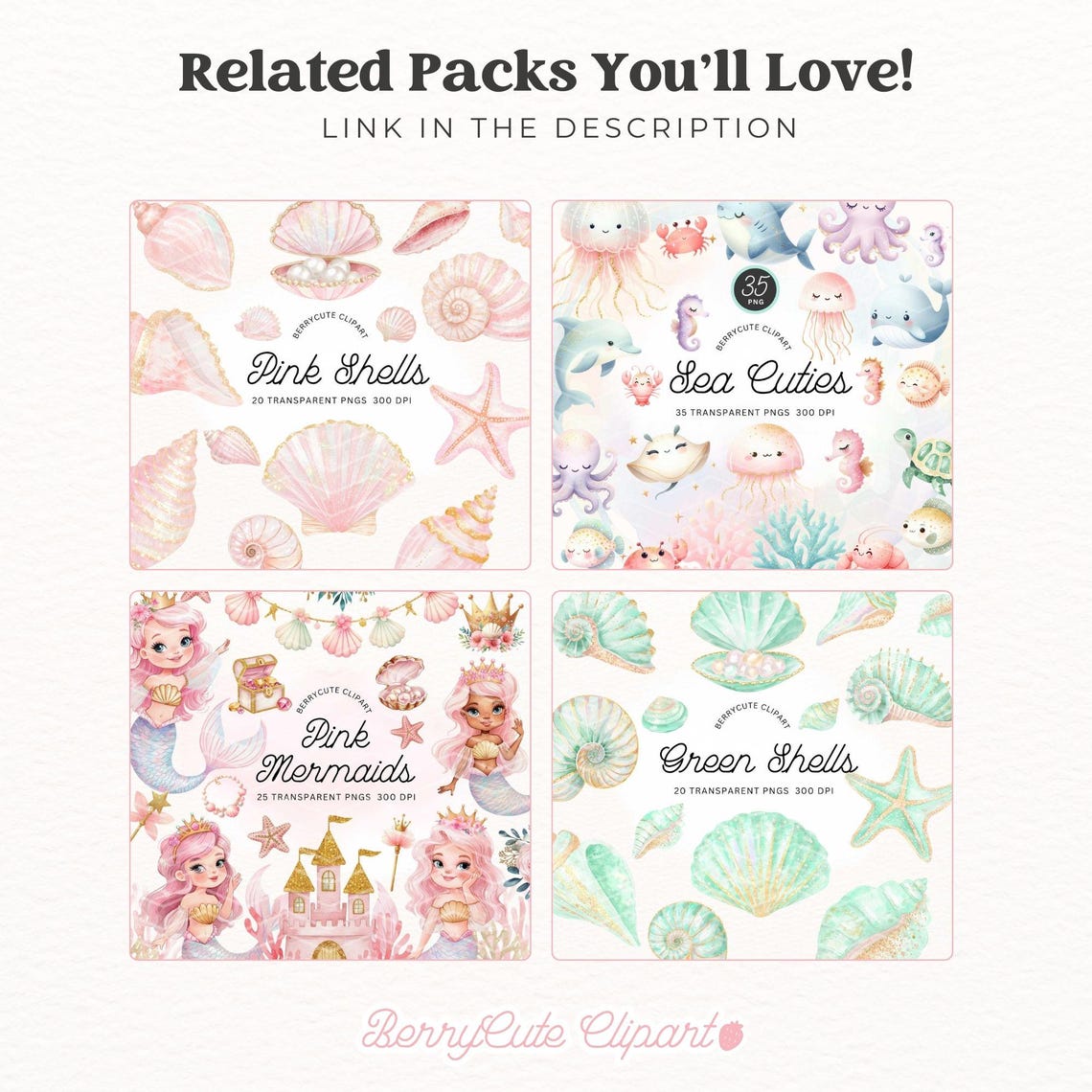 Purple Watercolor Seashell Clipart Pack, Iridescent Mermaid Shells Png ...