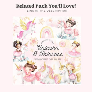 Pink Princesses Watercolor Clipart Pack, Princess Castle PNG, Fairytale ...