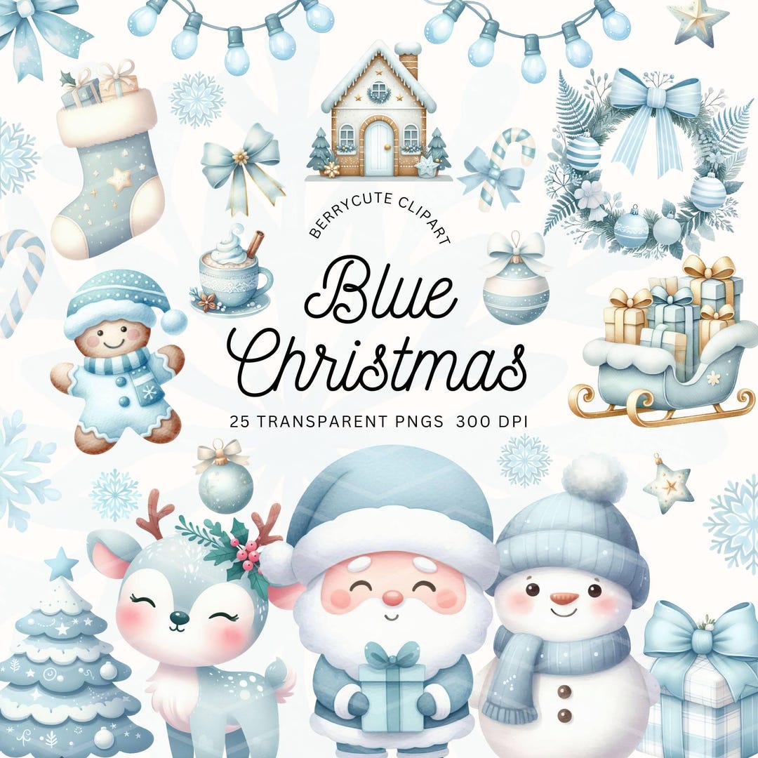 Blue Christmas Clipart Pack, Winter Wonderland Clipart, Blue Christmas ...