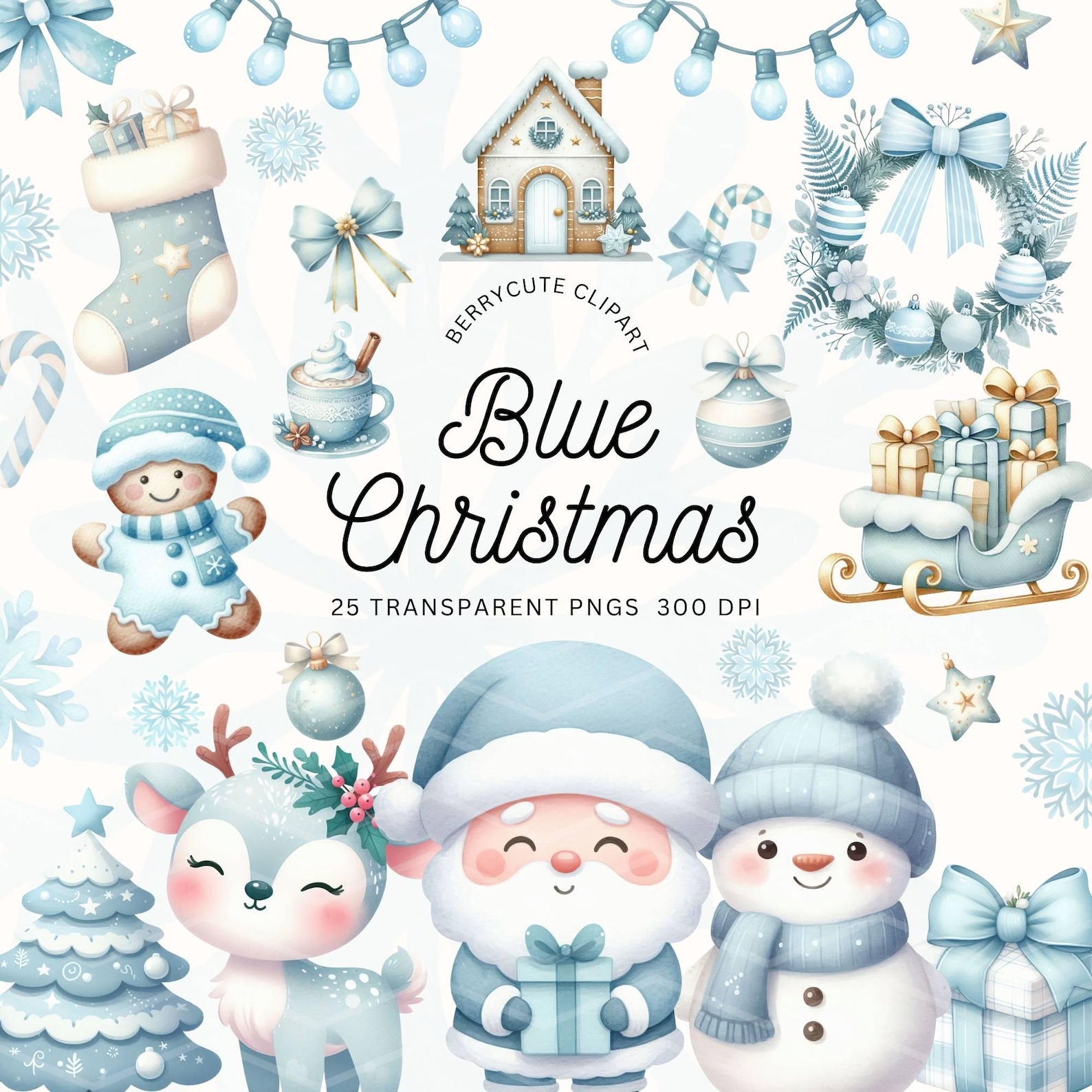Blue Christmas Clipart Pack, Winter Wonderland Clipart, Blue Christmas ...