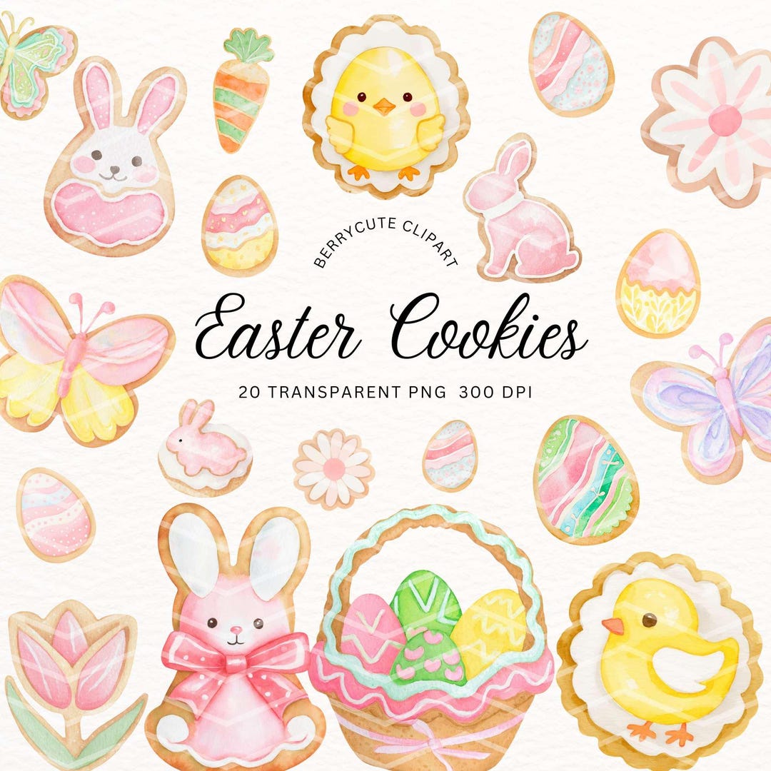 Easter Cookie Clipart Pack, Bunny Cookie Clipart, Easter Clipart ...