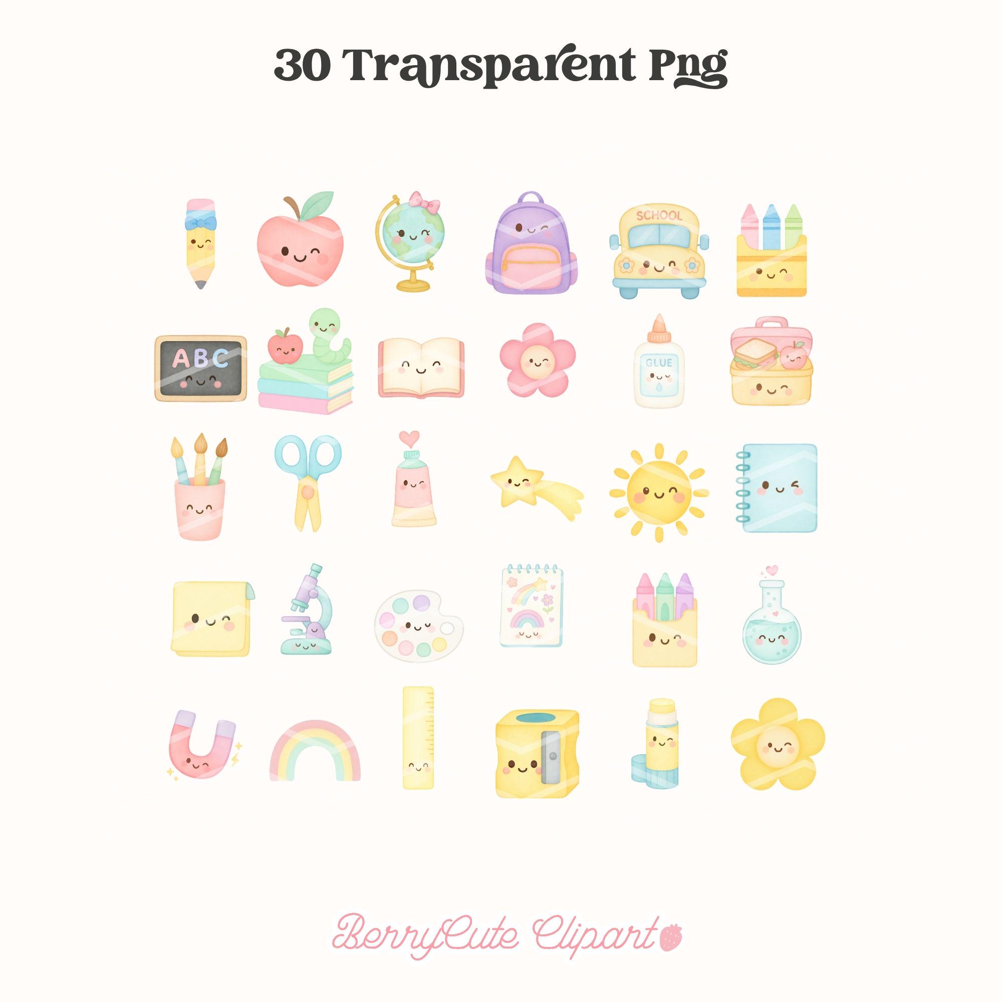 Kawaii School Clipart Set, Back to School Clipart, Groovy School ...