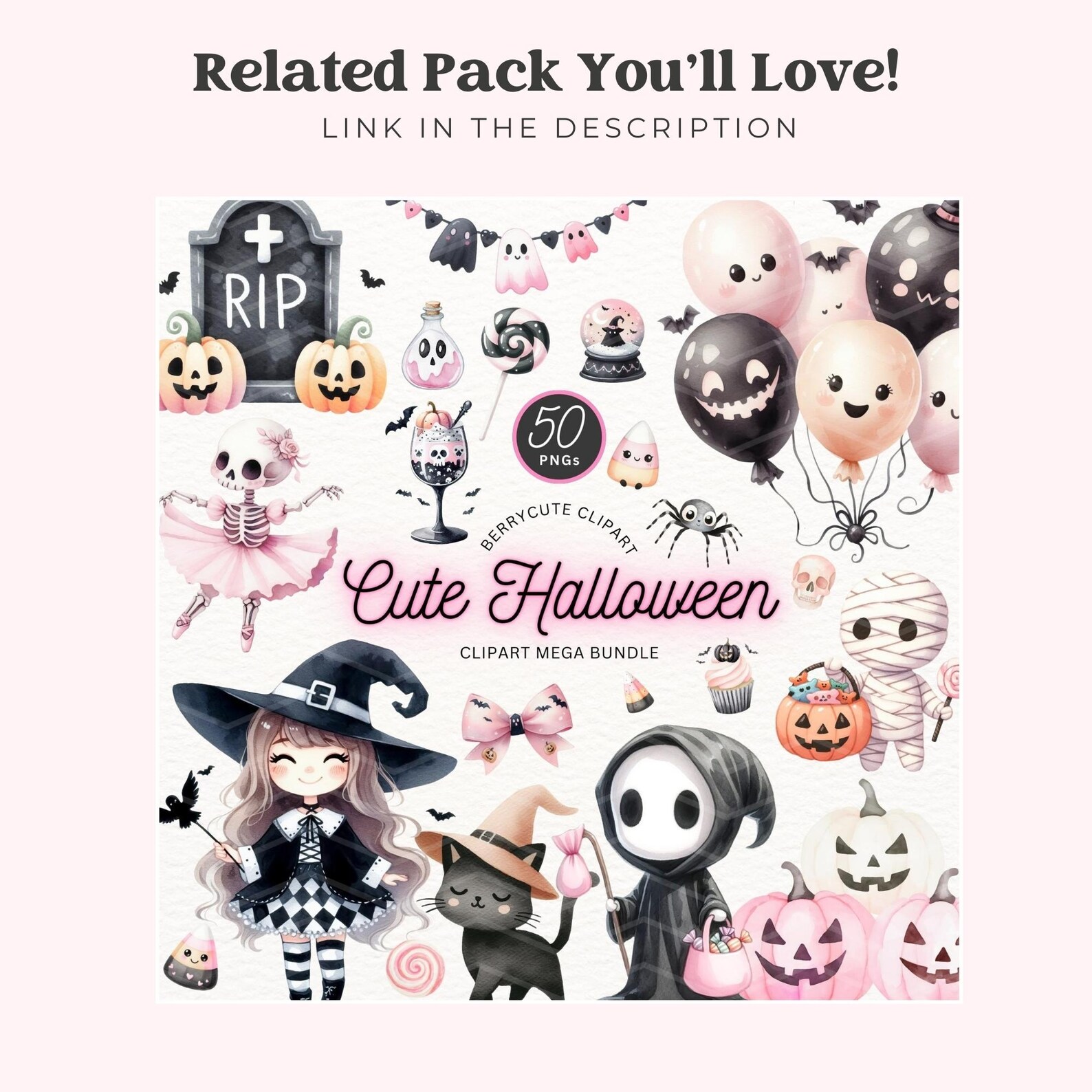 Watercolor Cute Halloween Clipart Pack, Trick or Treat Clipart ...