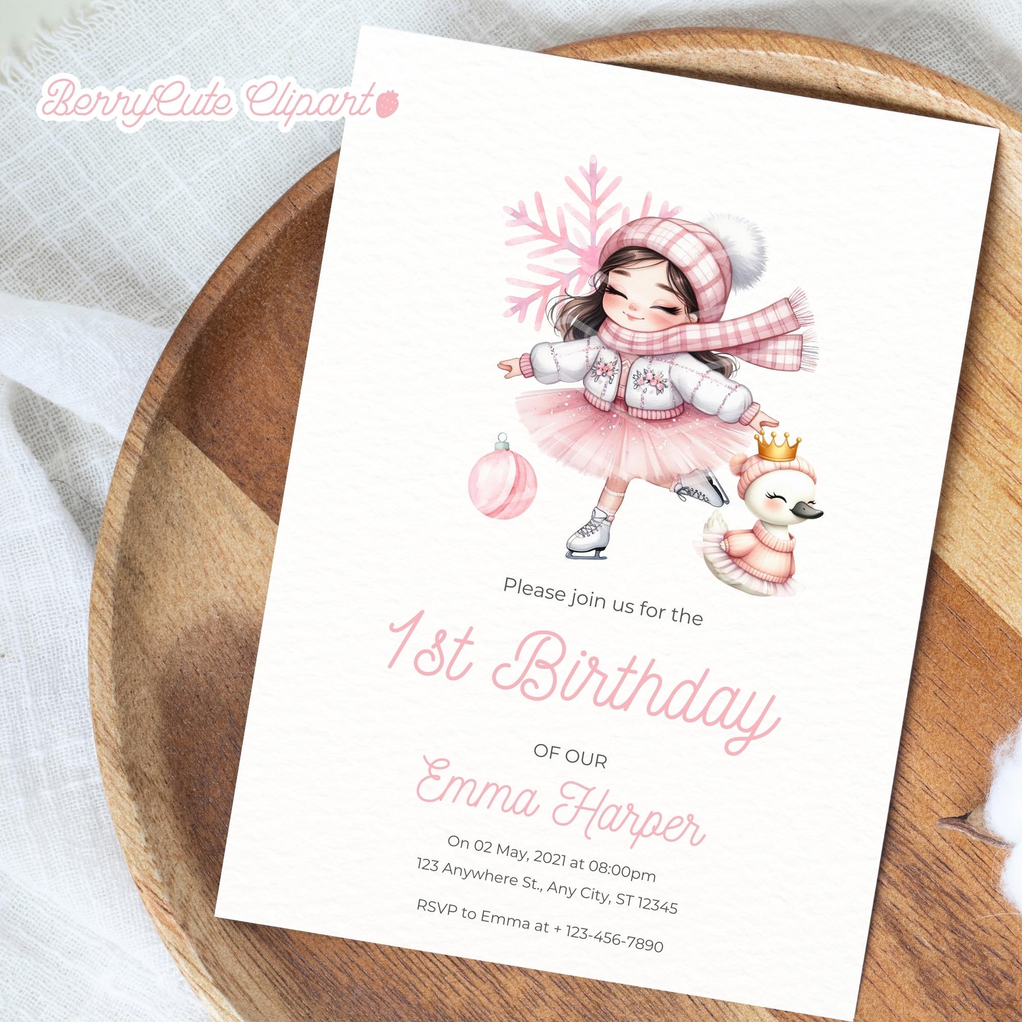 Pink Ice Skating Princess Clipart, Christmas Ballerina Clipart, Ice ...