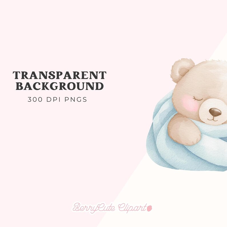 Blue Sleeping Teddy Bear Clipart Bundle, Pink Bear Png, Boho Teddy Bear ...