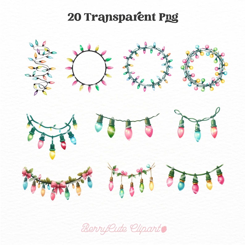 Watercolor Christmas Lights Clipart, Cute String Lights PNG, Holiday ...
