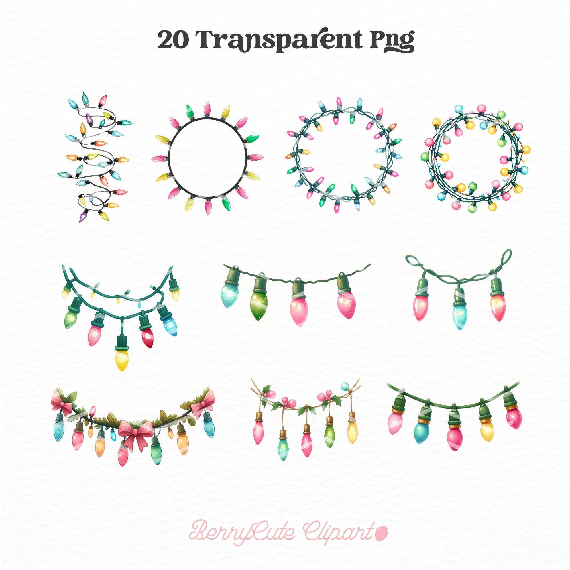 Watercolor Christmas Lights Clipart, Cute String Lights PNG, Holiday ...