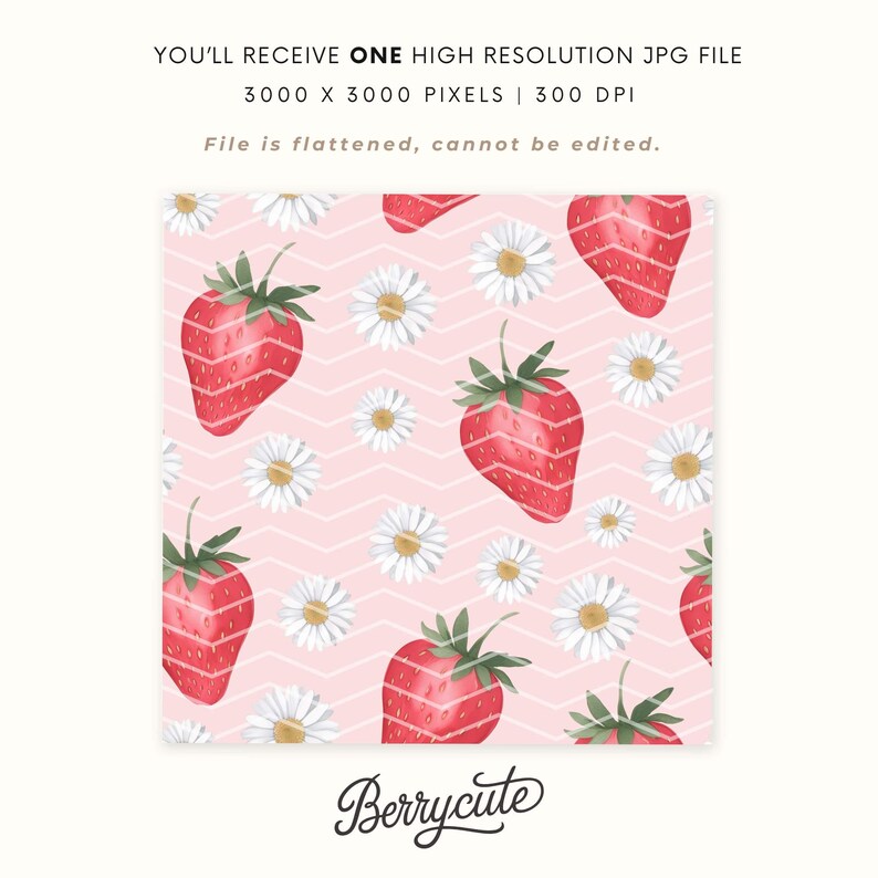 Strawberry Daisy Seamless Pattern, Strawberry Digital Paper, Pastel ...
