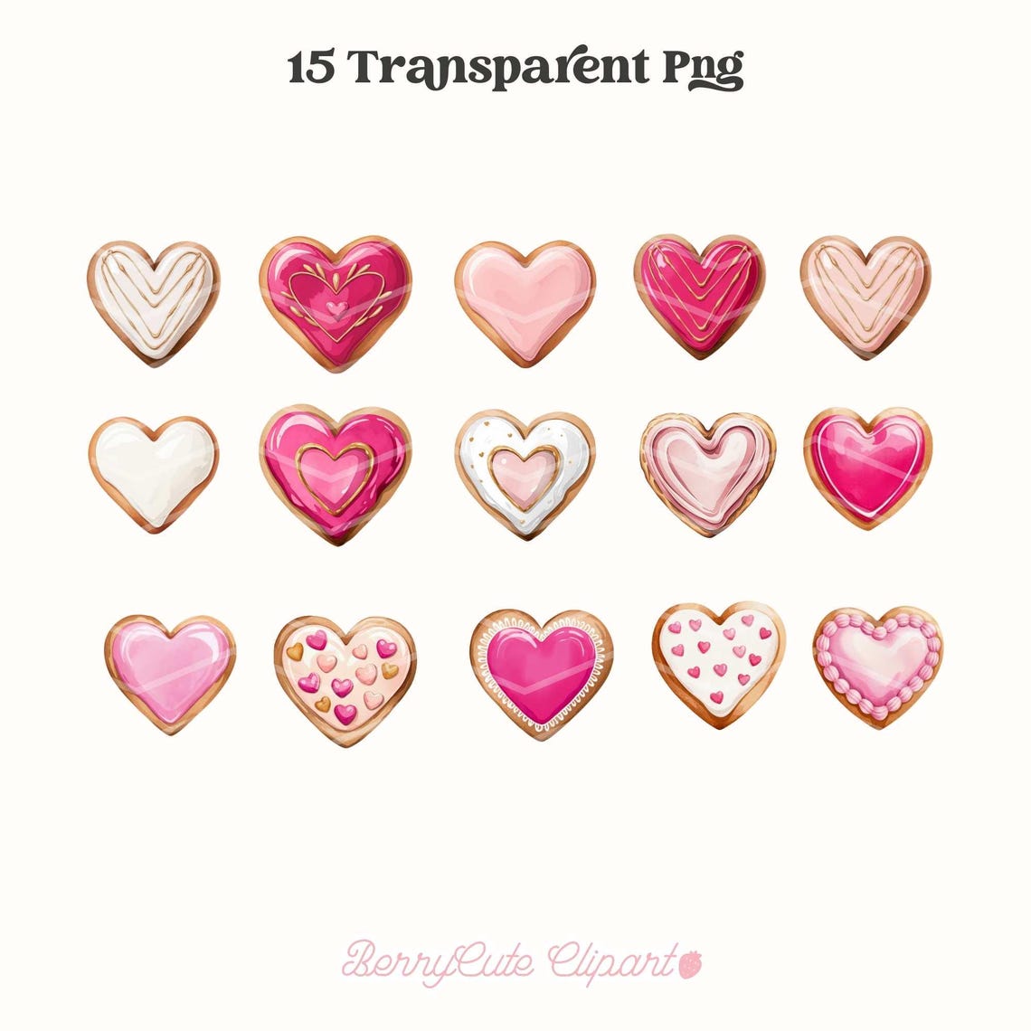 Valentine's Day Cookie Clipart Pack, Heart Cookie Clipart, Valentine ...