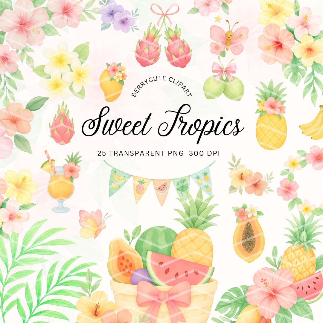 Tropical Fruit Clipart Set, Hawaiian Clipart, Watercolor Fruit ...