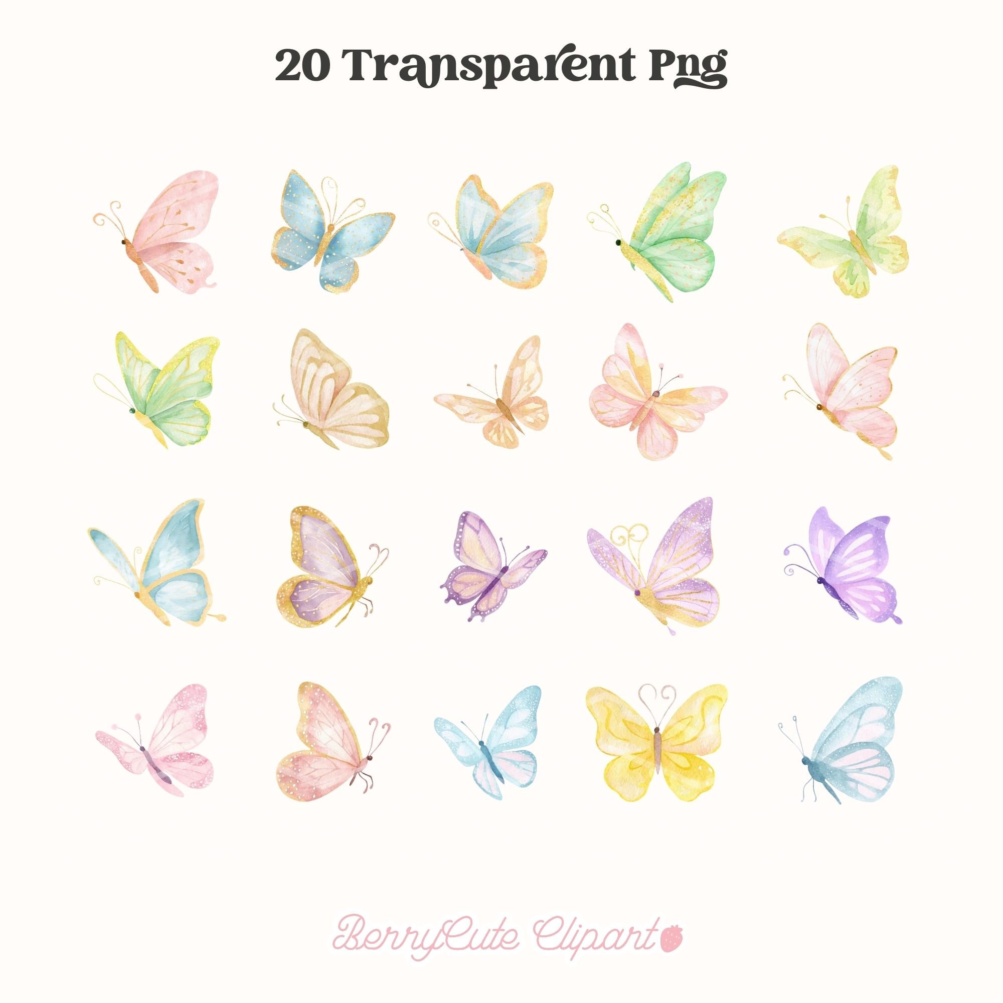 Pastel Butterfly Clipart Pack, Pink Gold Butterfly Clipart, Butterfly ...