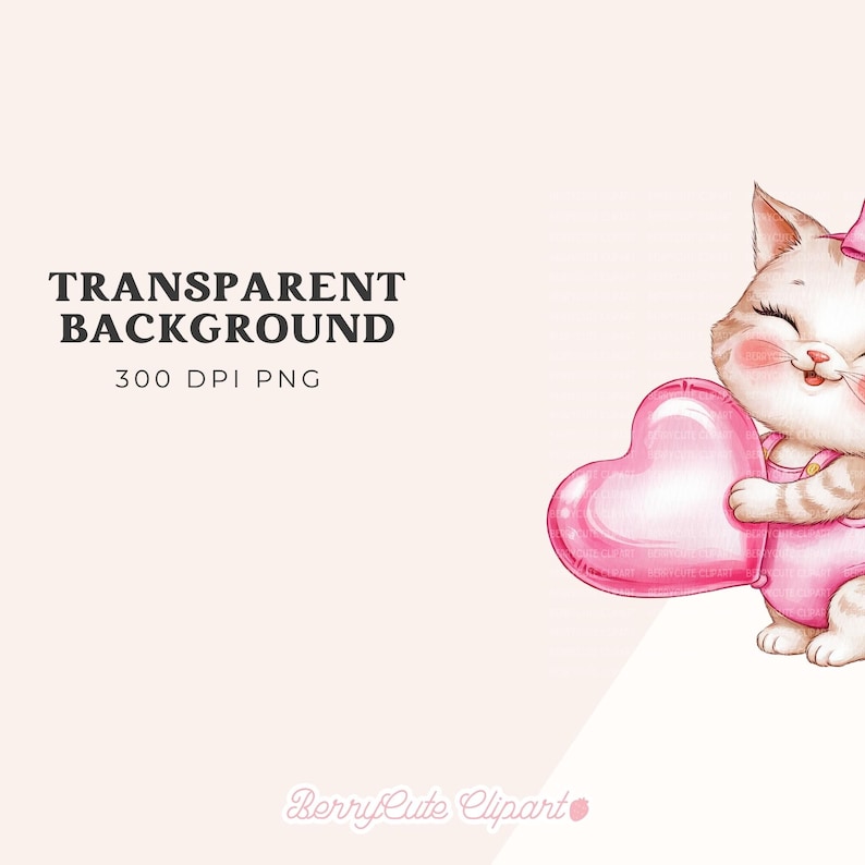 Valentine Cat Clipart, Cute Kitten Clipart, Watercolor Cat Png ...