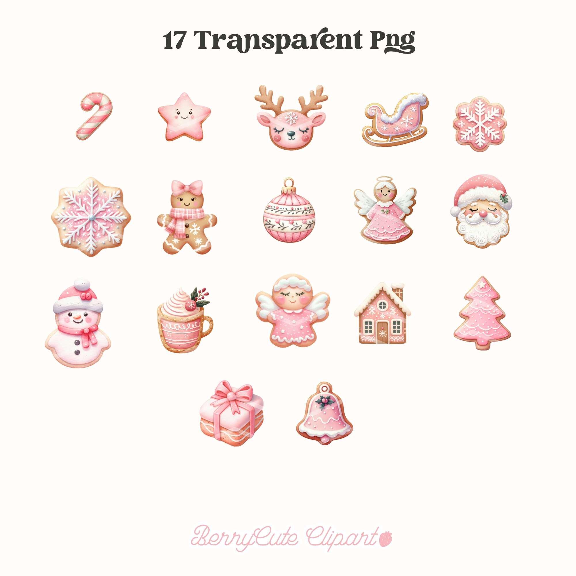 Pastel Gingerbread Clipart Pack, Pink Christmas Clipart, Watercolor ...