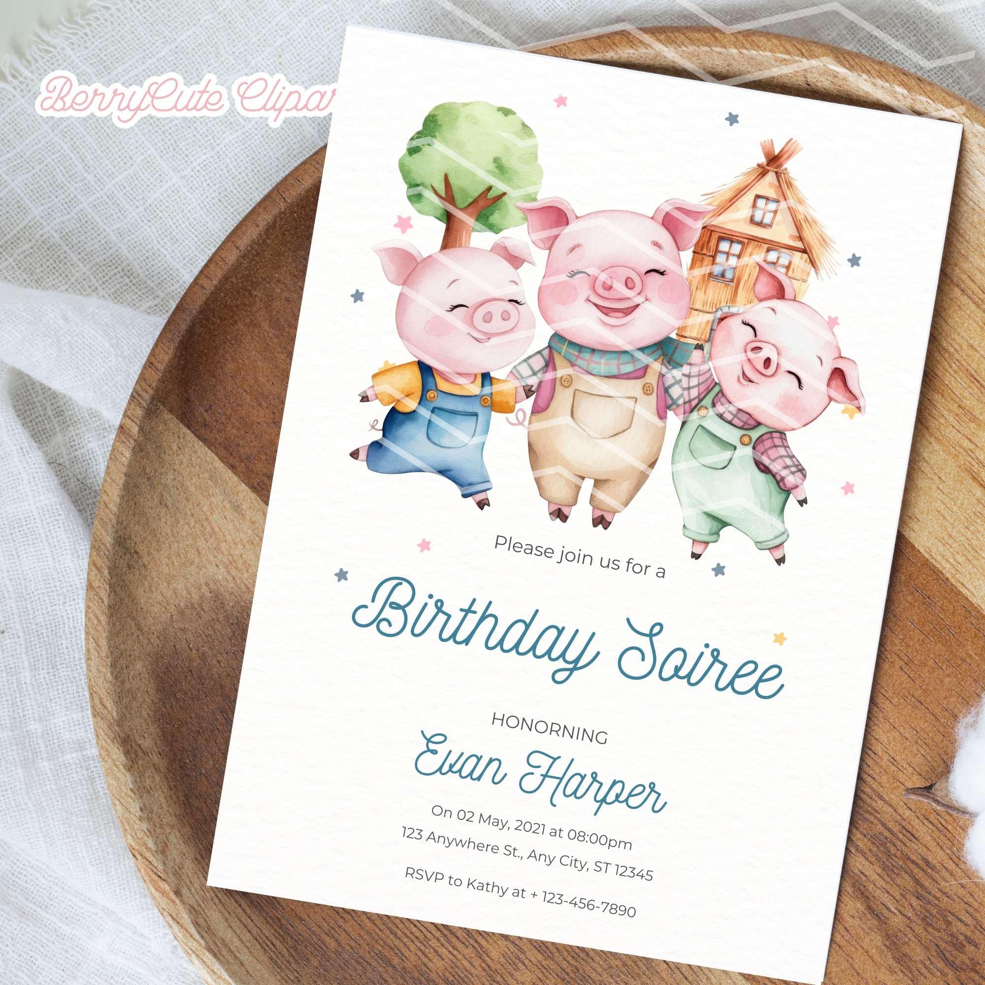 Three Little Pigs Clipart Pack, Fairy Tale Pigs PNG, Cute Pig ...