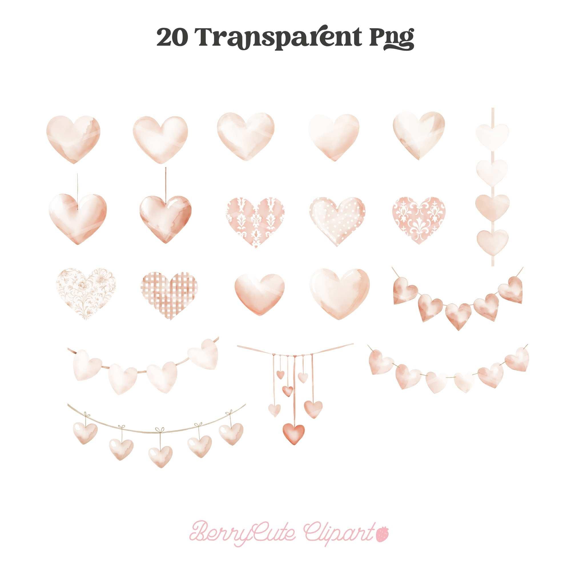 Boho Hearts Clipart Pack, Boho Valentine Clipart, Hanging Hearts ...
