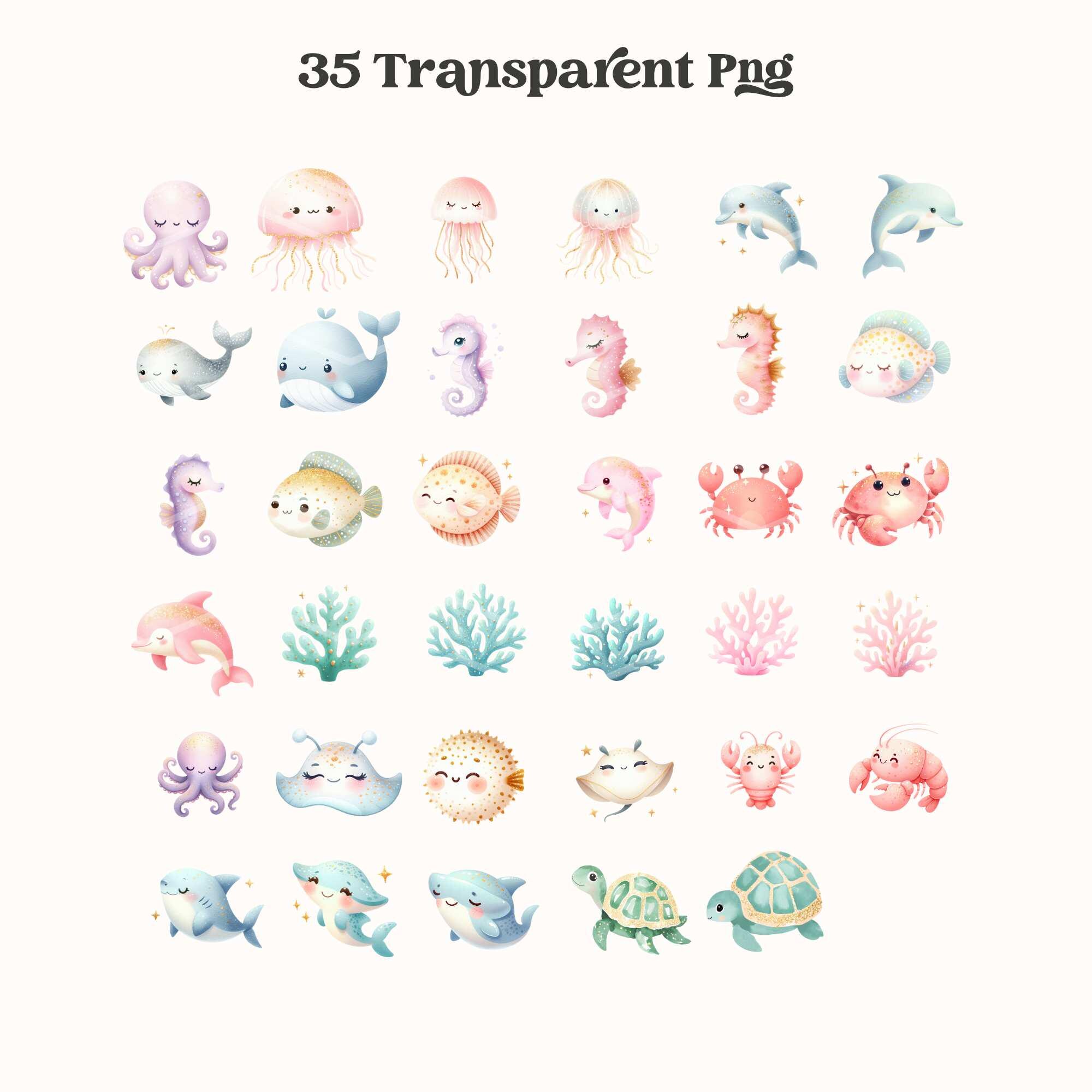 Under the Sea Glitter Clipart Pack, Cute Underwater Creatures, Dolphin ...