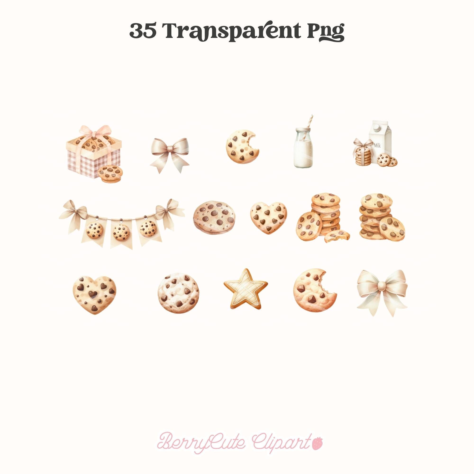 Milk and Cookies Clipart Pack, Watercolor Chocolate Chip Cookies, Sweet ...