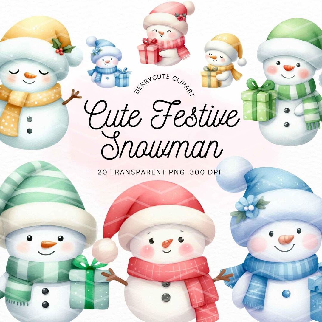 Cute Snowman Clipart Pack, Frosty the Snowman Clipart, Cute Christmas ...