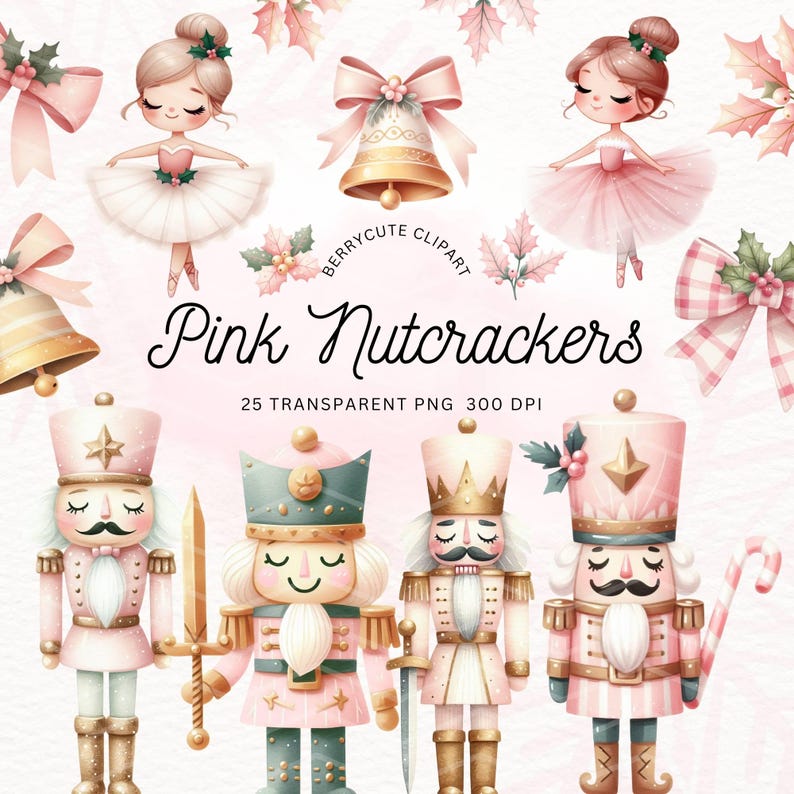 Nutcracker Ballet Clipart Pack, Pink Nutcracker Clipart, Pink Christmas ...