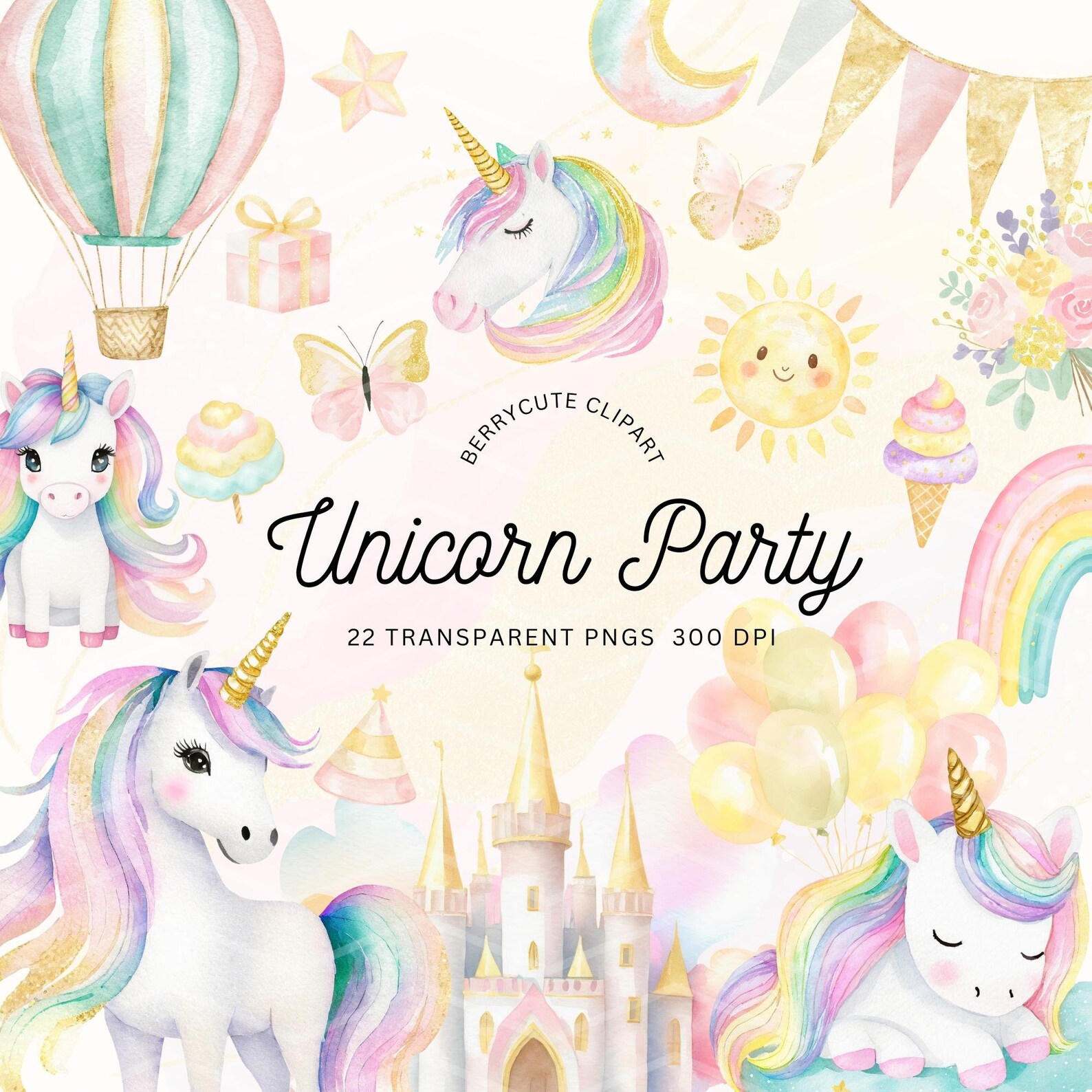 Pastel Unicorn Clipart Pack, Rainbow Unicorn Clipart, Unicorn Baby ...