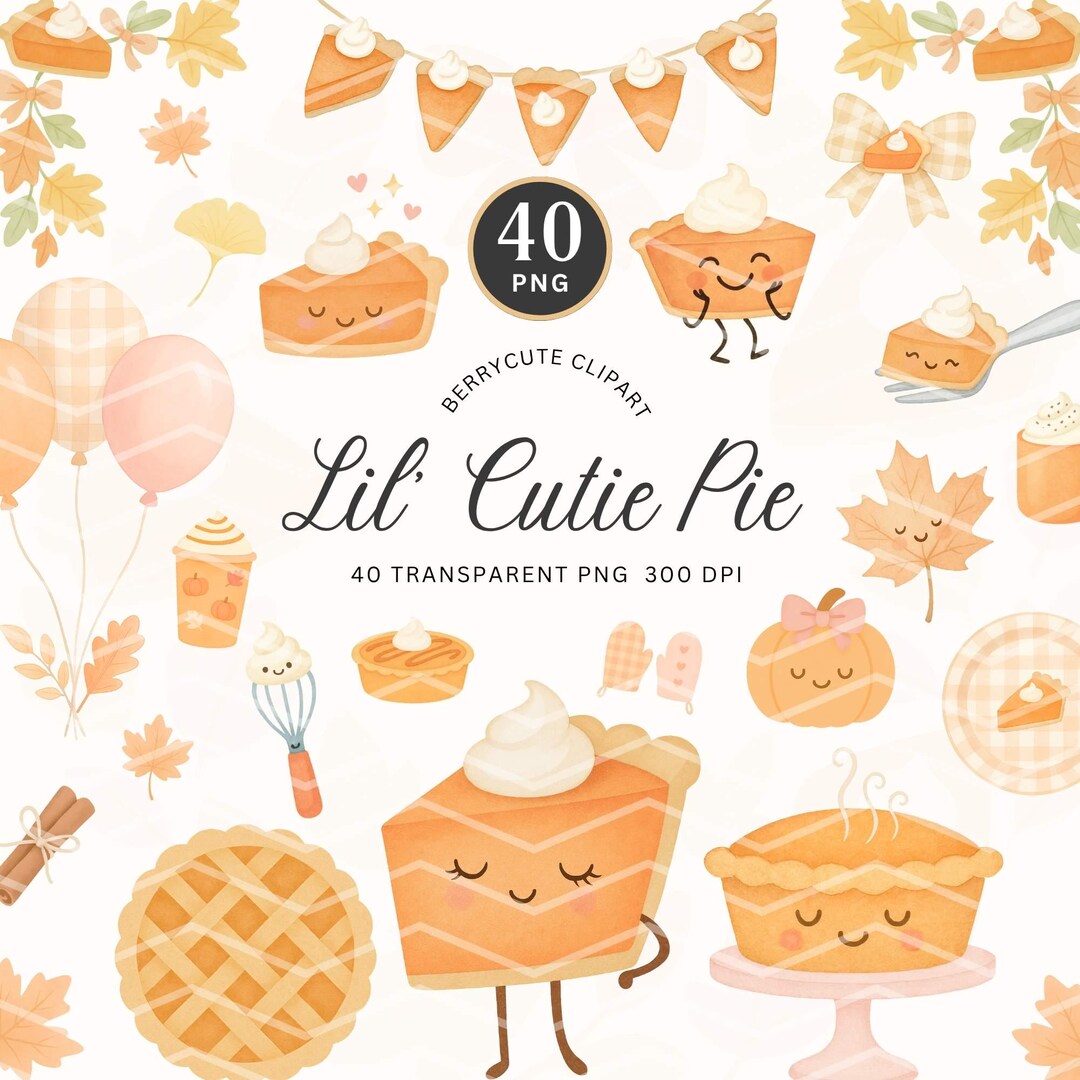 Pumpkin Pie Clipart, Little Cutie Pie Fall Graphics, Kawaii Pumpkin PNG ...