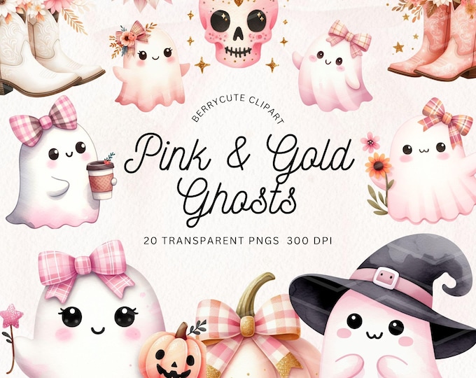 Cute Halloween Clipart, Pink Halloween Clipart With Ghosts & Pumpkins ...