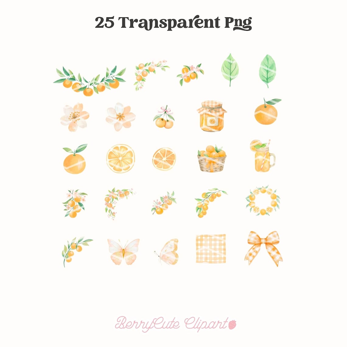 Orange Clipart Pack, Little Cutie Clipart, Cutie Orange Clipart, Summer ...
