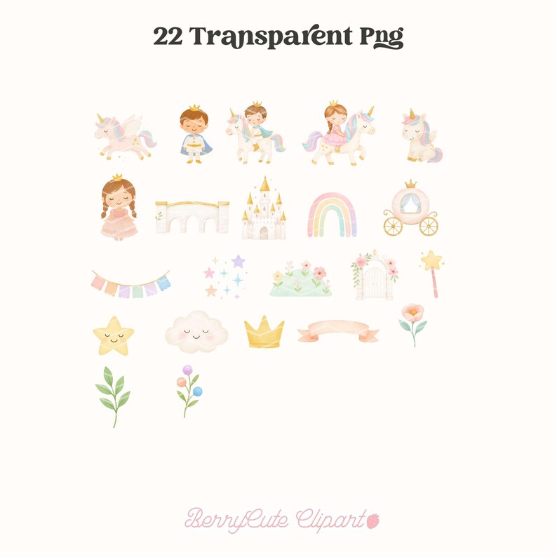 Cute Princess and Prince Clipart, Pink Princess Clipart, Fairytale ...