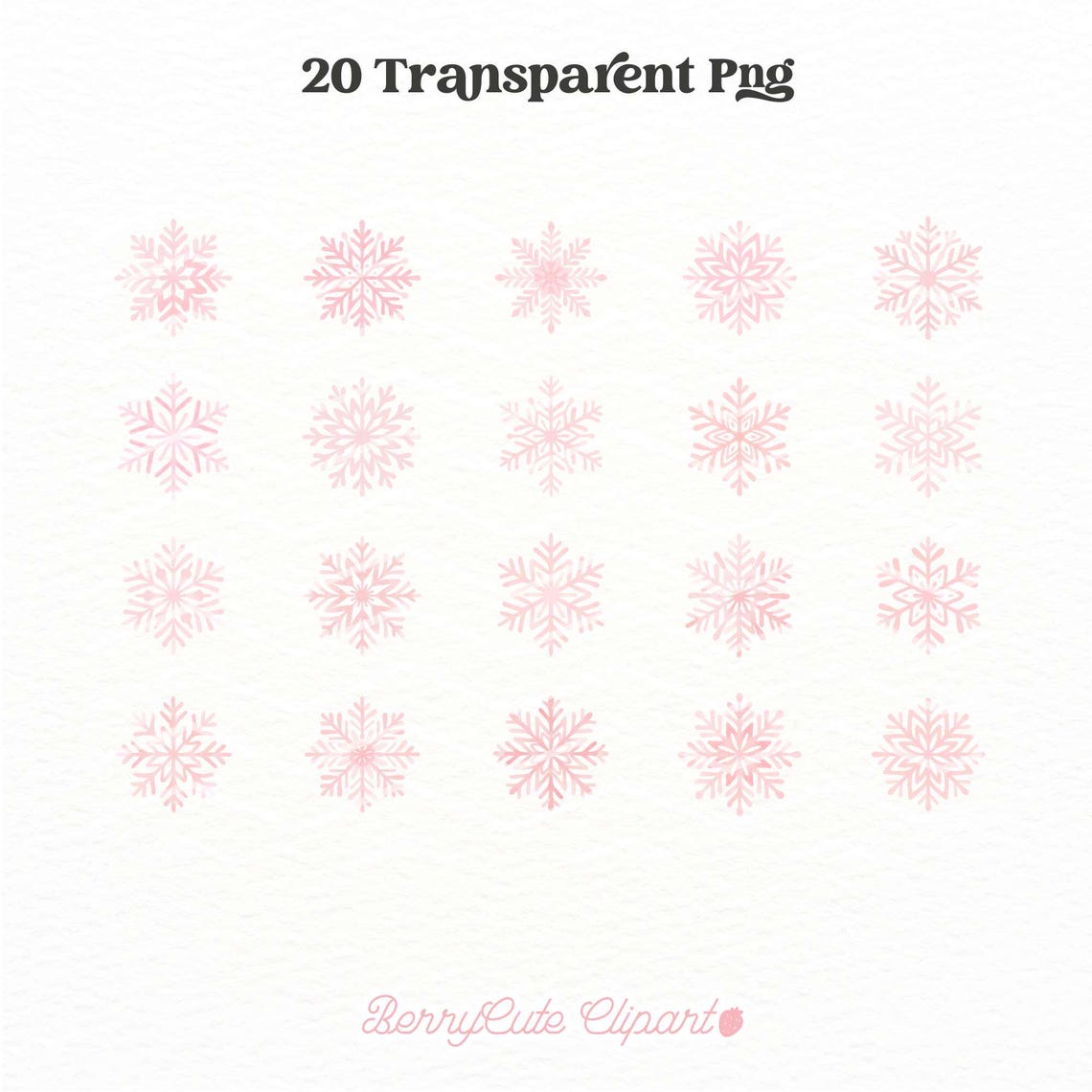 Pink Snowflakes Clipart Pack, Watercolor Winter Snowflake, Christmas ...